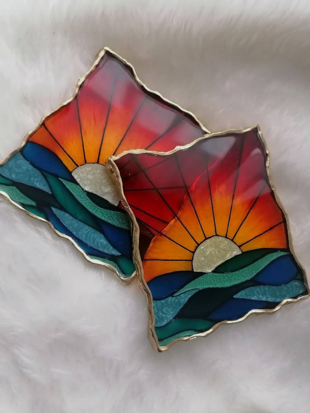 Sunset Stained Glass Square Resin Coaster - Etsy