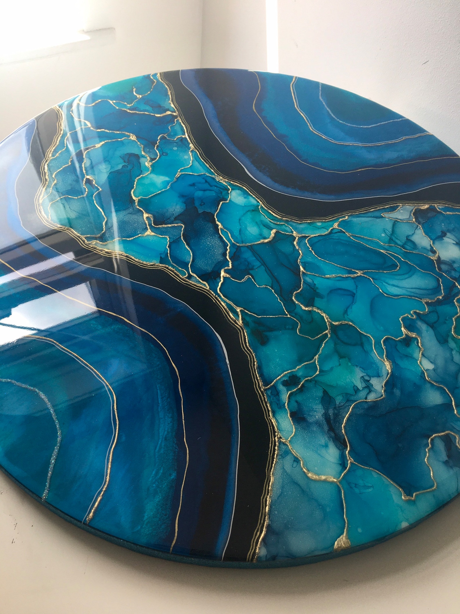 Blue Black and Gold Resin Wall Art Abstract Geode Resin - Etsy