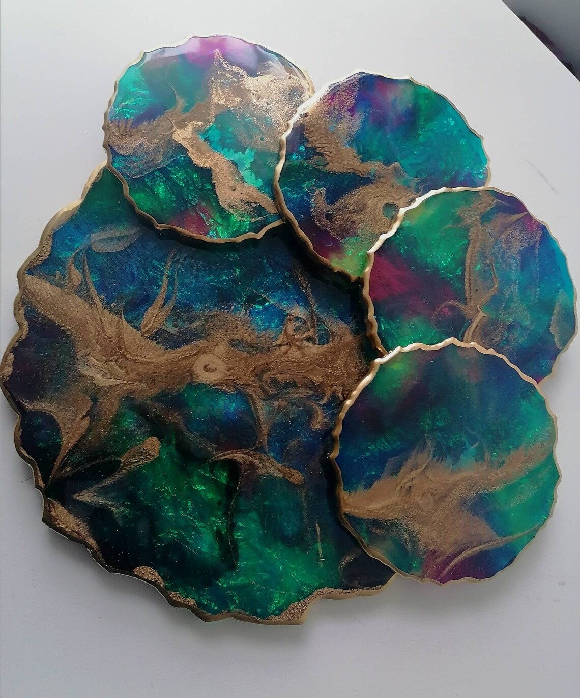 Opal and Gold Resin Geode Tray and Coaster Set | Etsy