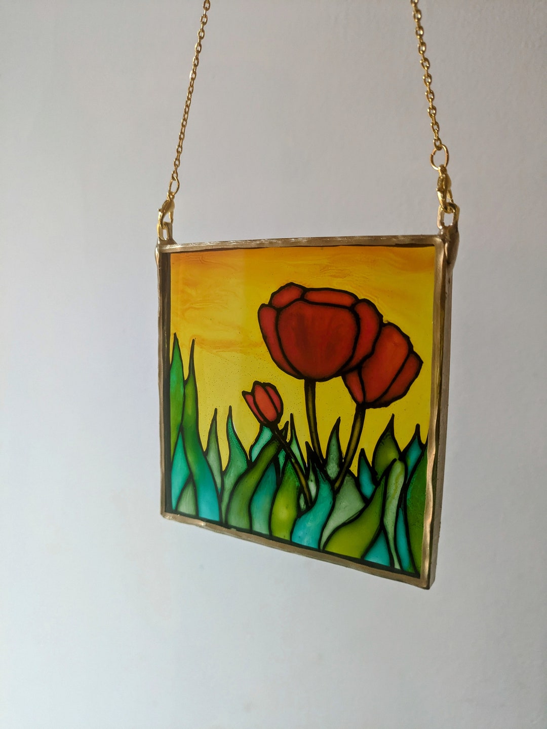 Resin Poppy Suncatcher: Faux Stained Glass Wall Hanging - Etsy