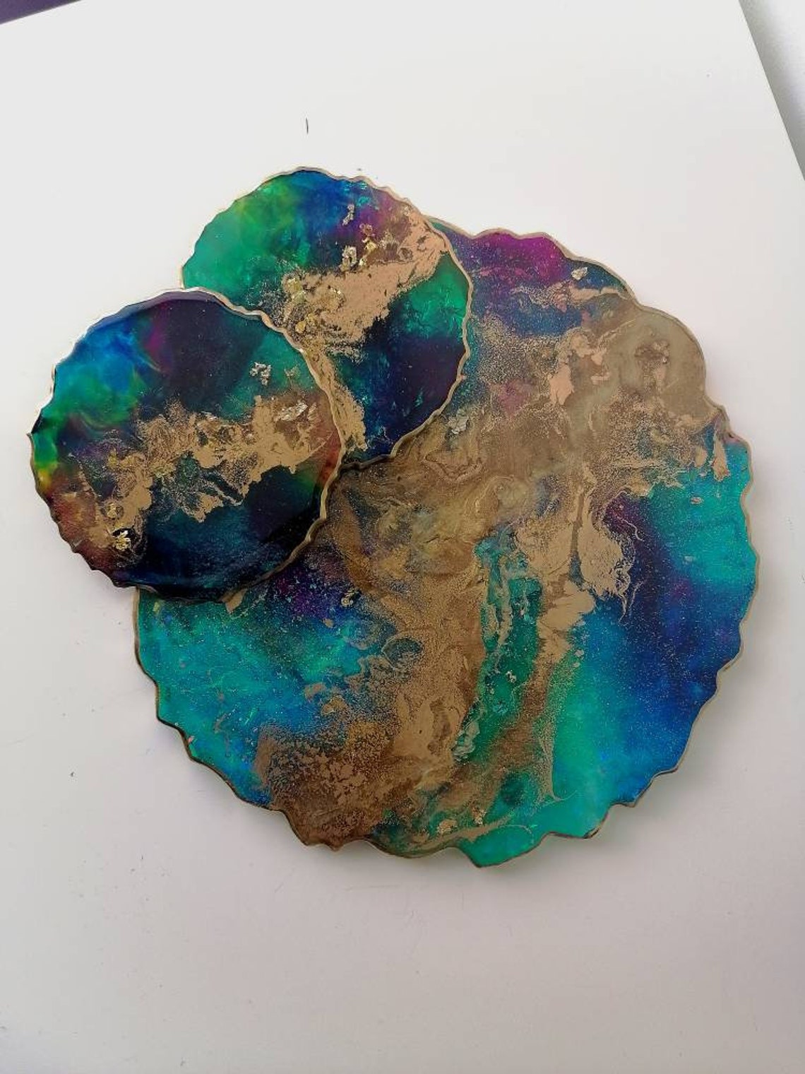 Opal and Gold Resin Geode Tray and Coaster Set | Etsy