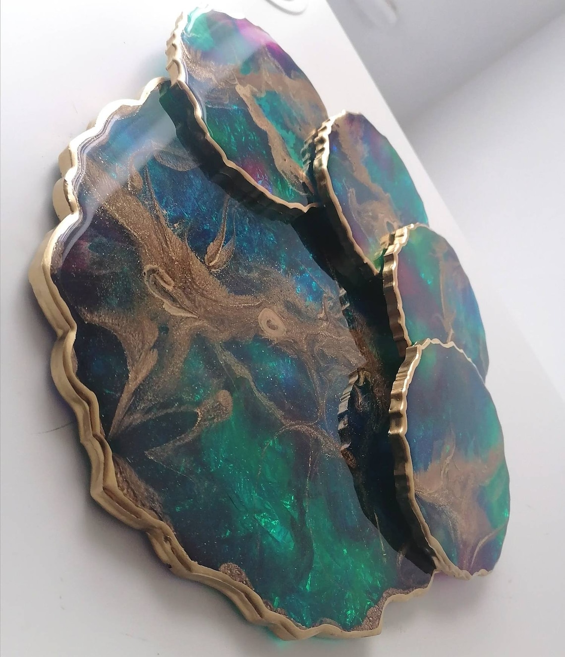 Opal and Gold Resin Geode Tray and Coaster Set - Etsy