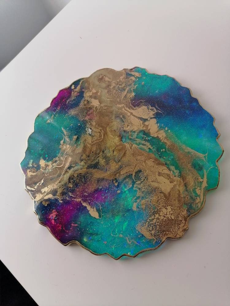 Opal and Gold Resin Geode Tray and Coaster Set - Etsy