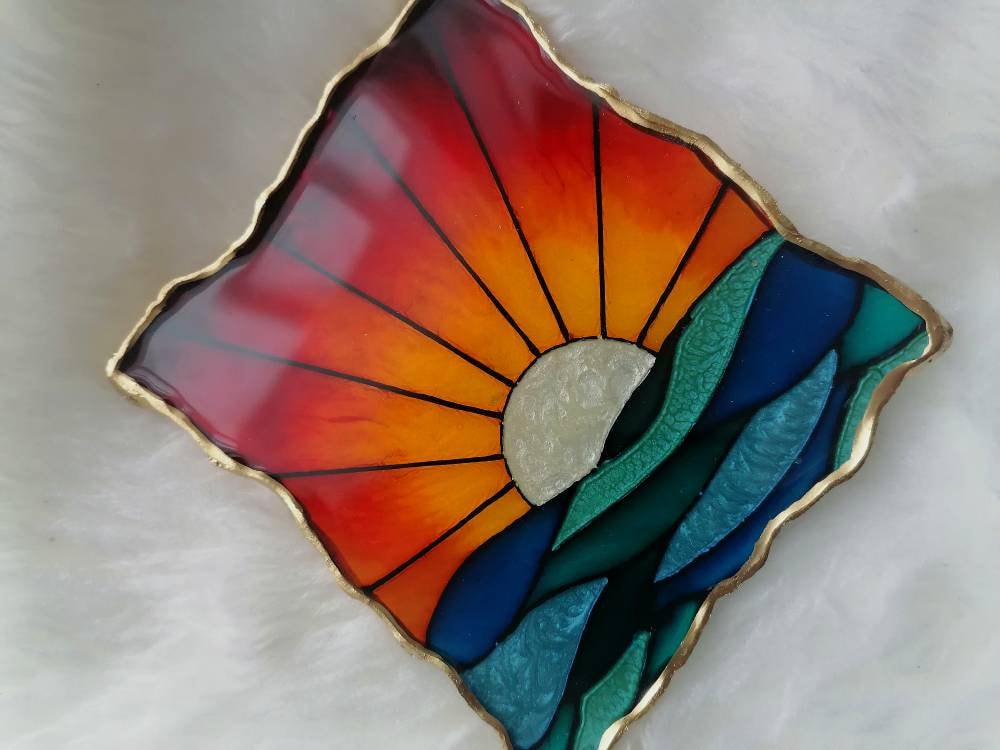 Sunset Stained Glass Square Resin Coaster - Etsy UK