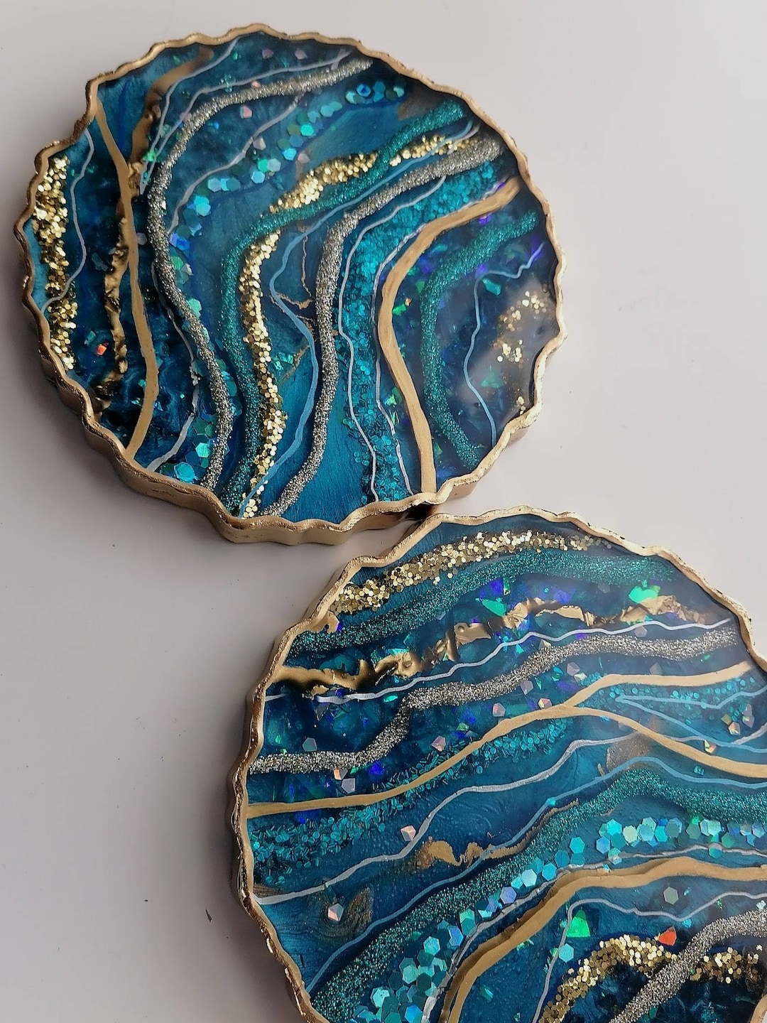 Set of 2 Coloured Geode Resin Agate Coasters - Etsy UK