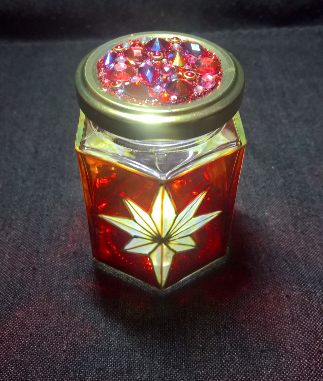 Stained Glass Christmas Star Jar: Swarovski Crystal Lid, Custom Colors ...