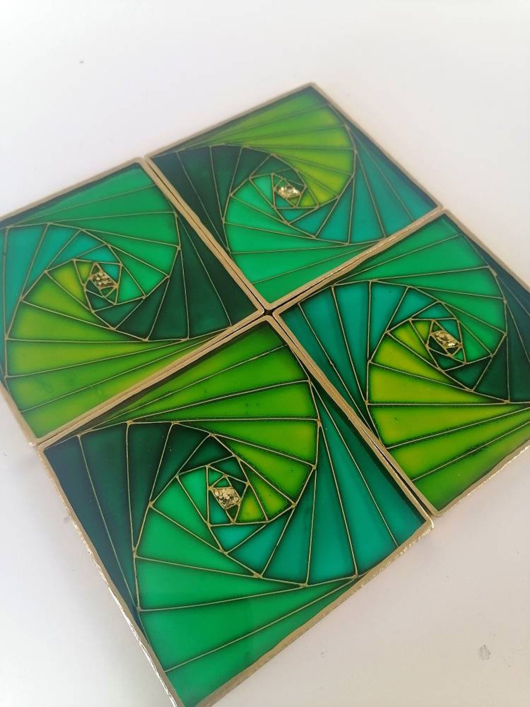 Green Zentangle Coaster Set With Holder, Custom Gift, Coaster Set of 4 ...