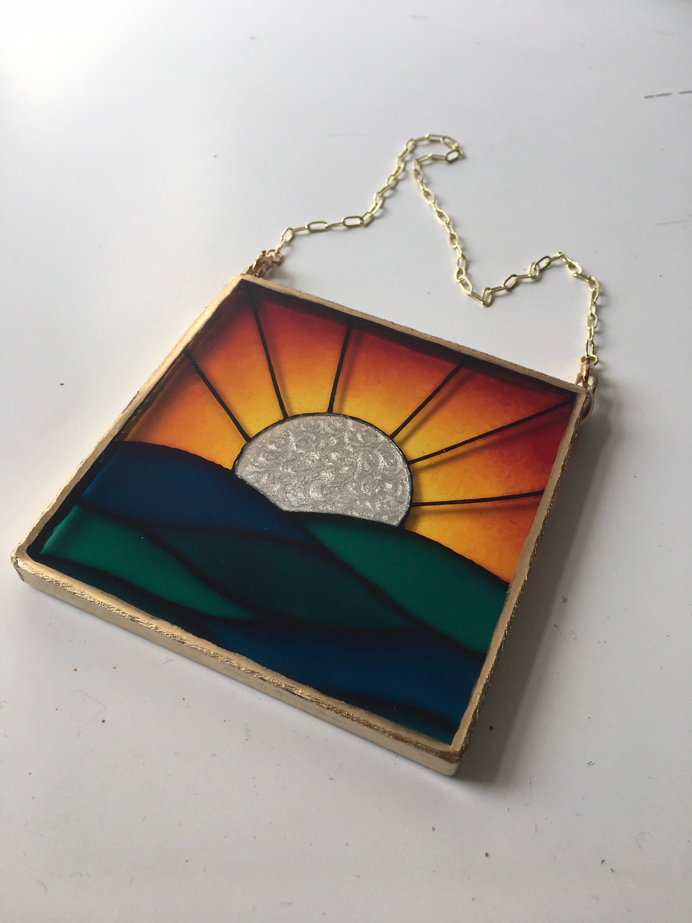 Resin Sunset Suncatcher: Faux Stained Glass Wall Hanging - Etsy