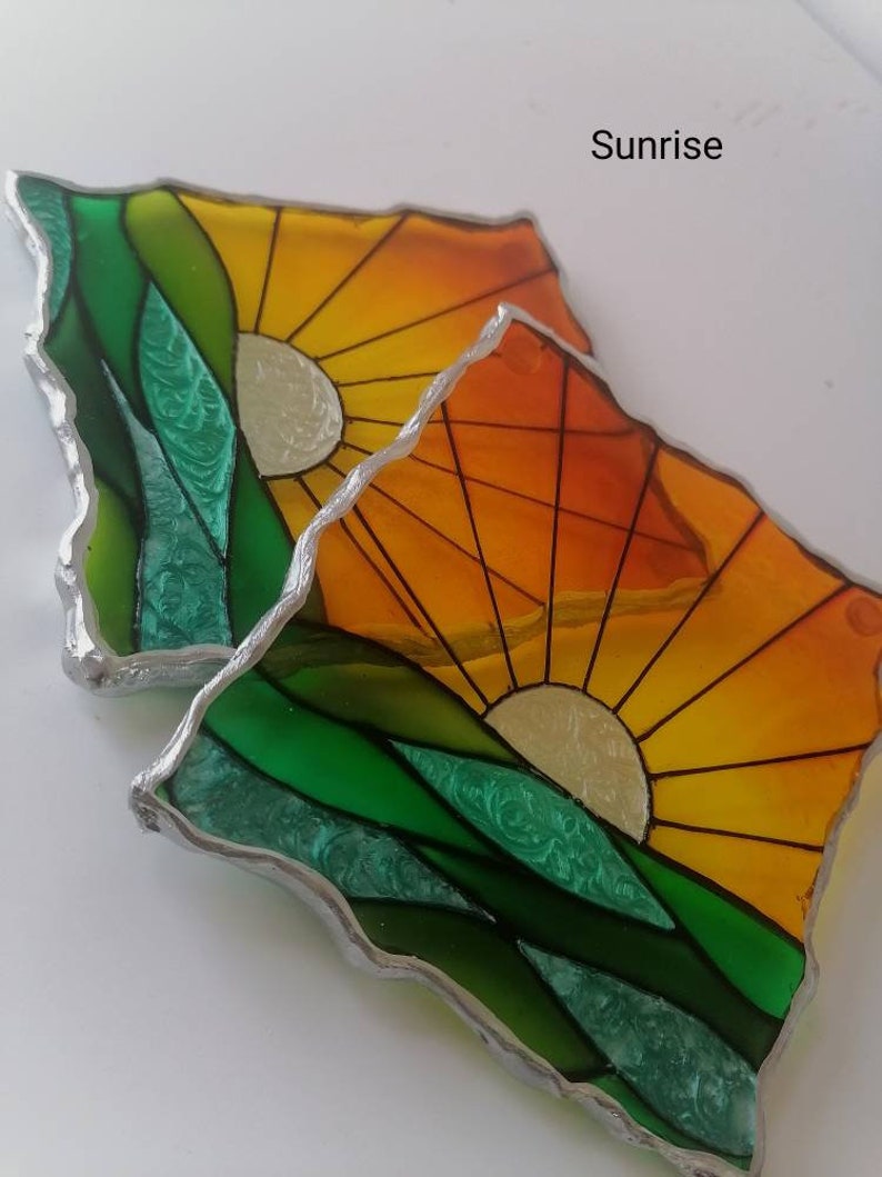 Sunset Stained Glass Square Resin Coaster - Etsy