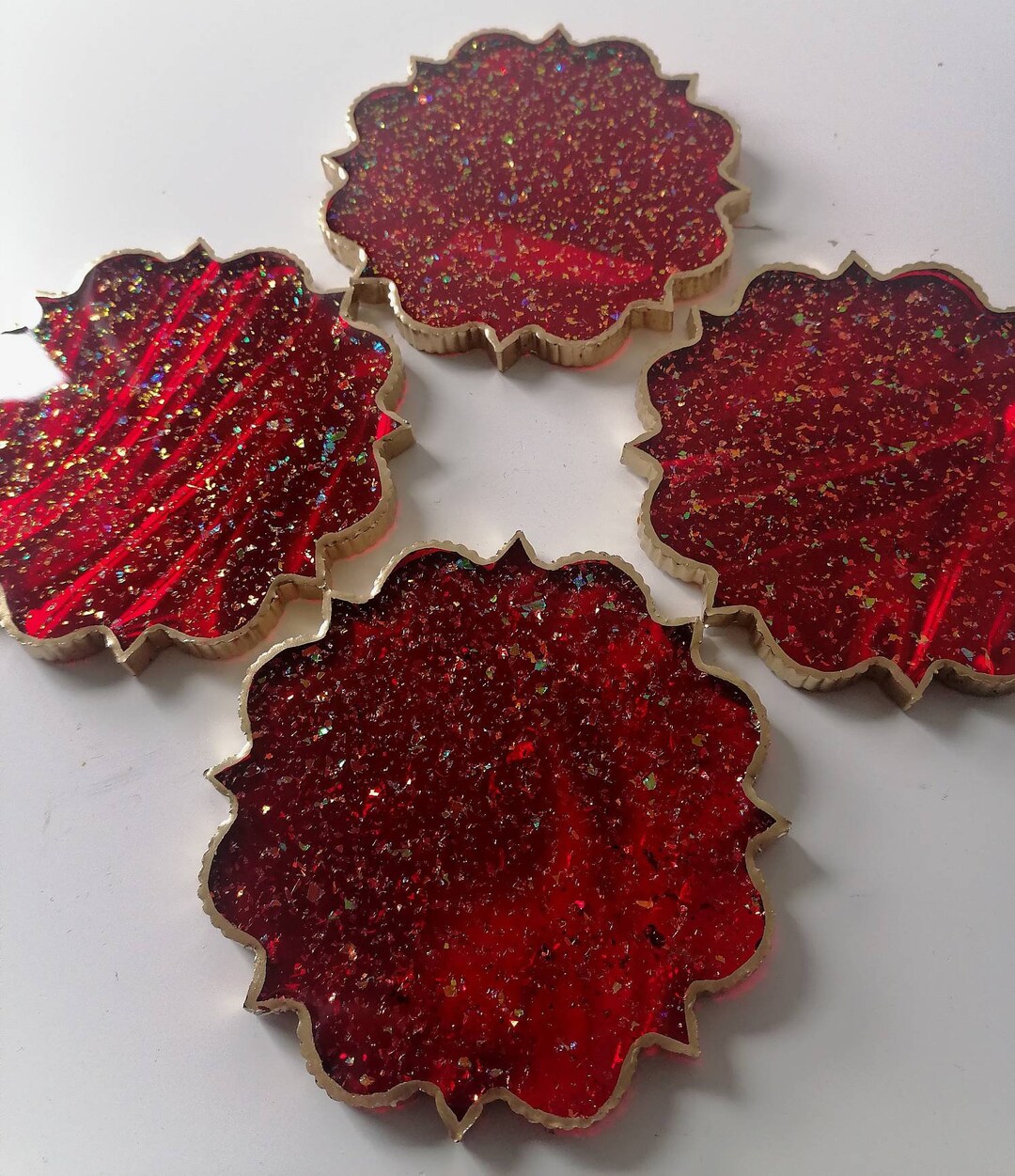 Deep Red Resin Coasters: Iridescent Holographic Art, Set of 4 - Etsy