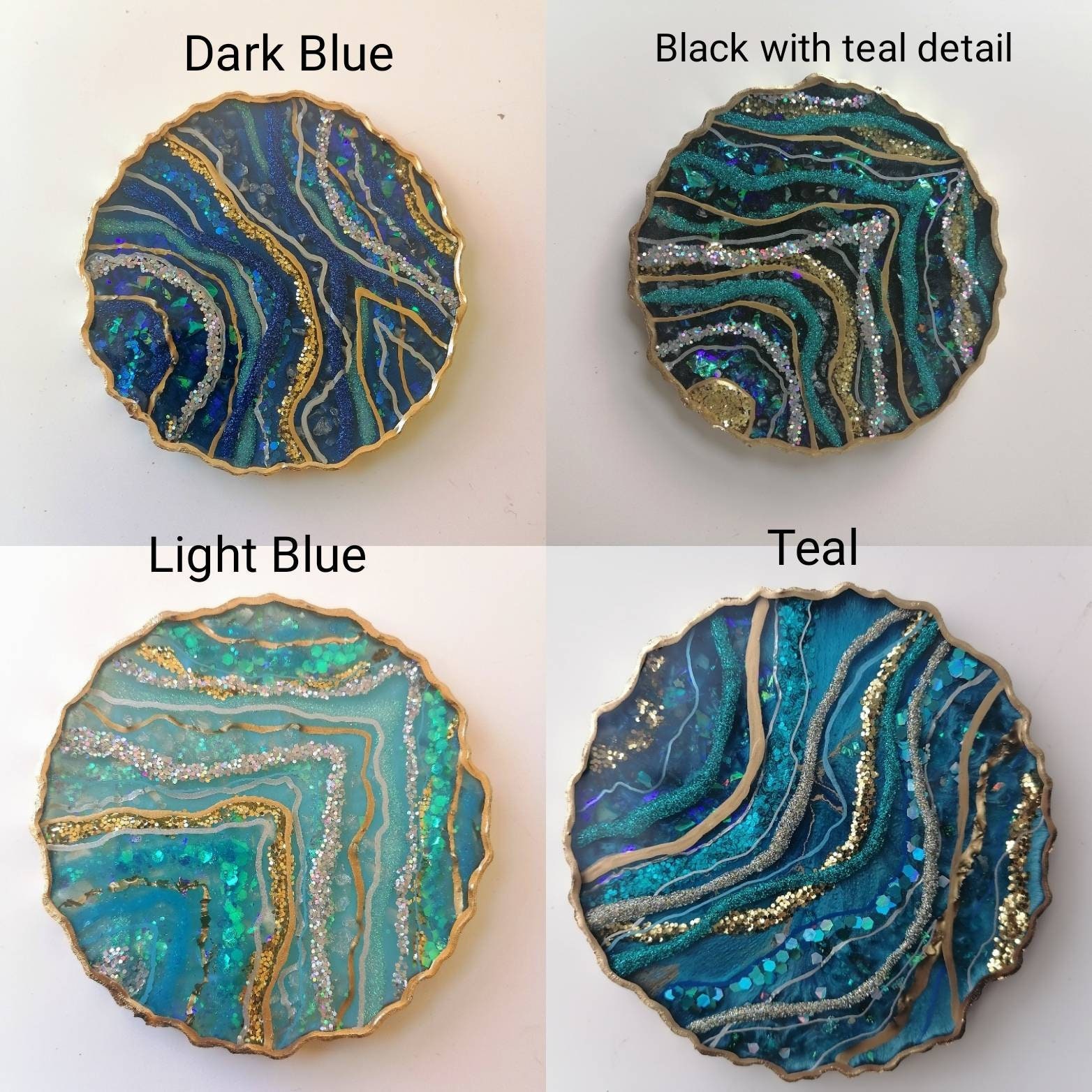 Set of 2 Coloured Geode Resin Agate Coasters - Etsy UK