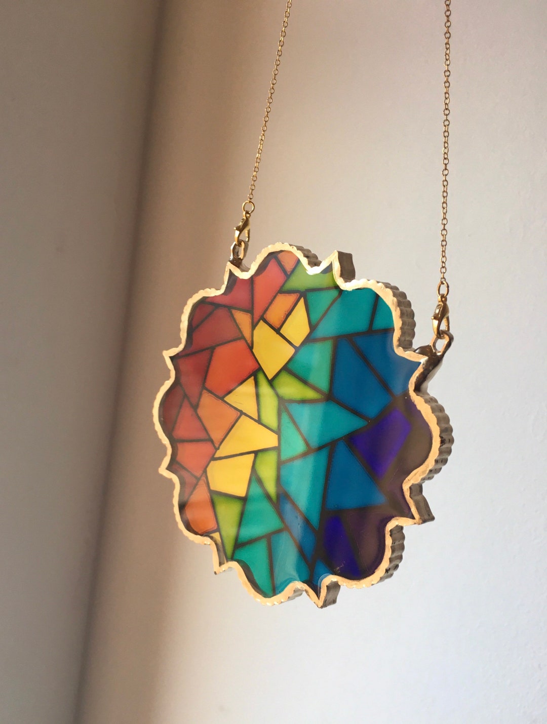 Faux Stained Glass, Resin Art, Multicoloured Stained Glass, Suncatcher ...