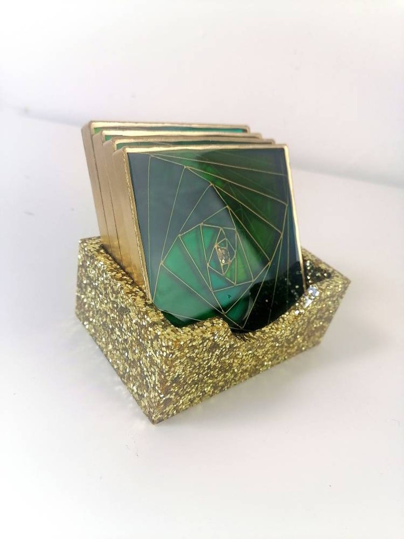 Green Zentangle Coaster Set With Holder Custom Gift Coaster - Etsy UK
