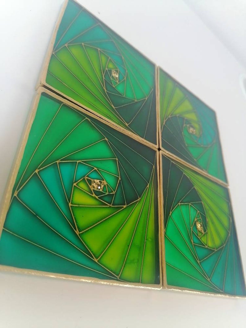 Green Zentangle Coaster Set With Holder Custom Gift Coaster - Etsy UK