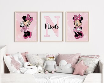 Minnie Mouse Trio Pink Watercolor Splashes Wall Art Prints - Etsy