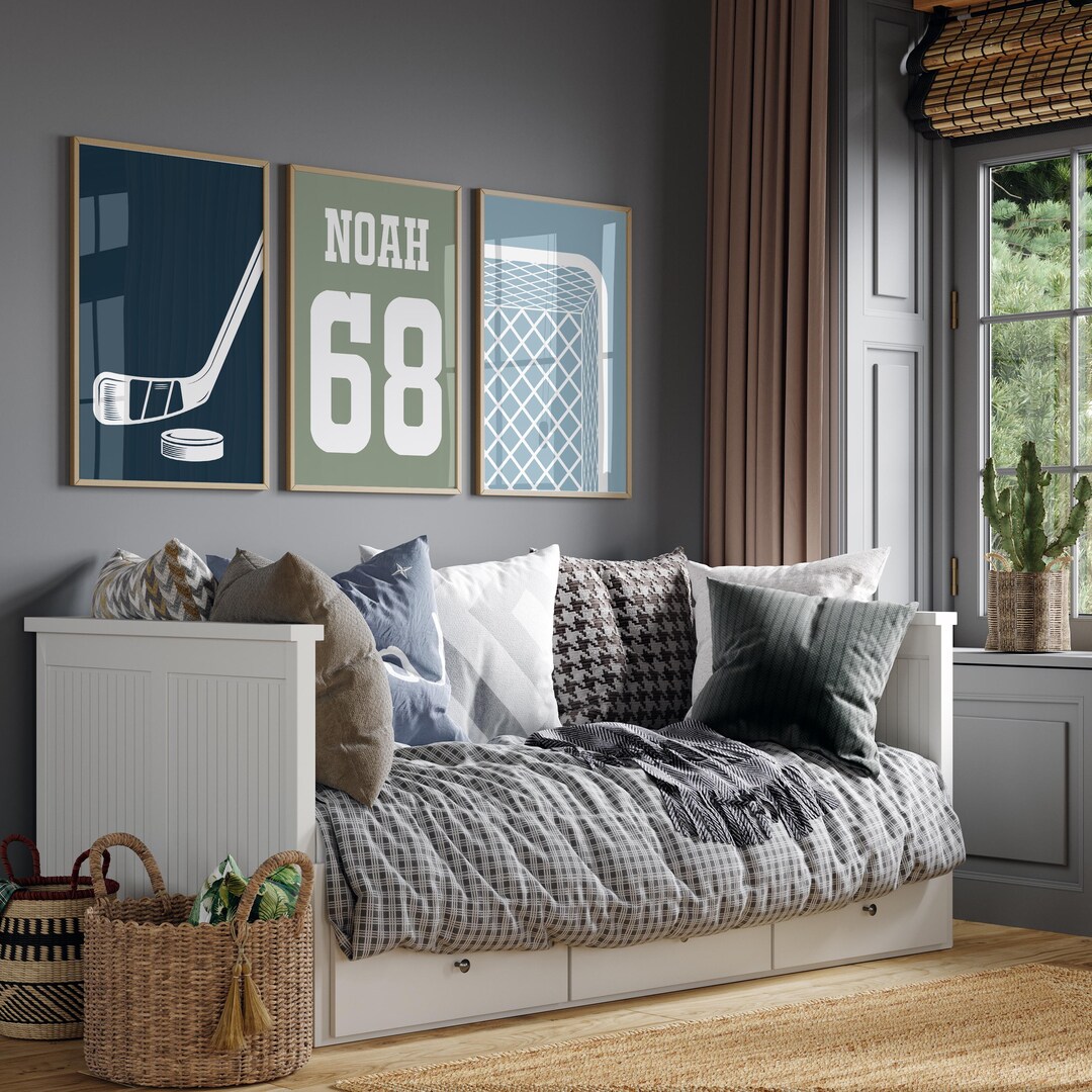 Custom Hockey Wall Art Prints Set of 3 Nursery Boys Room Sports Decor ...