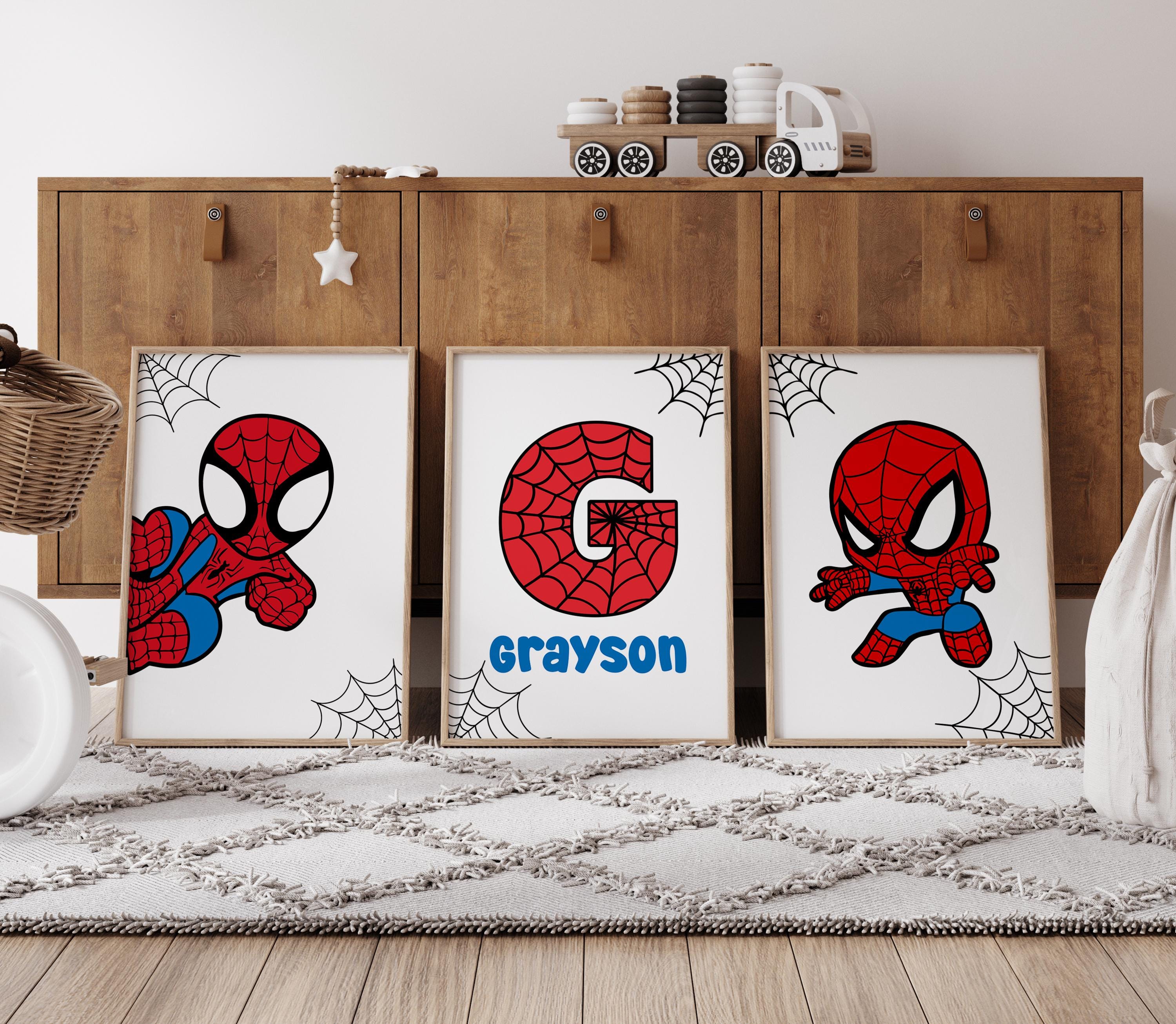 Spiderman Themed Wall Art Set of 3 Custom Prints Nursery Superhero Boys ...