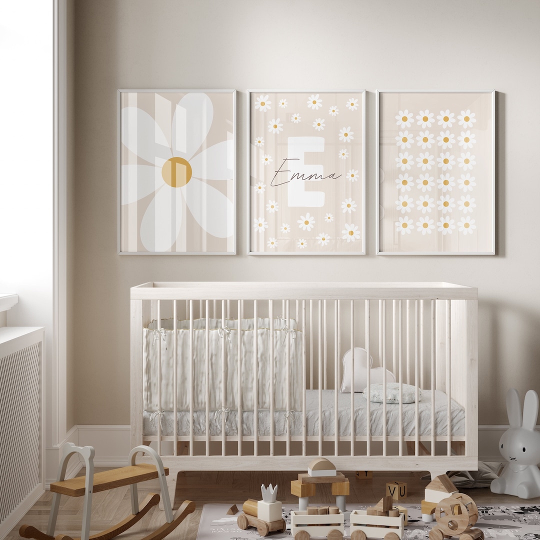 Daisy Wall Art Prints Set of 3 Custom Nursery Girl Room Decor ...