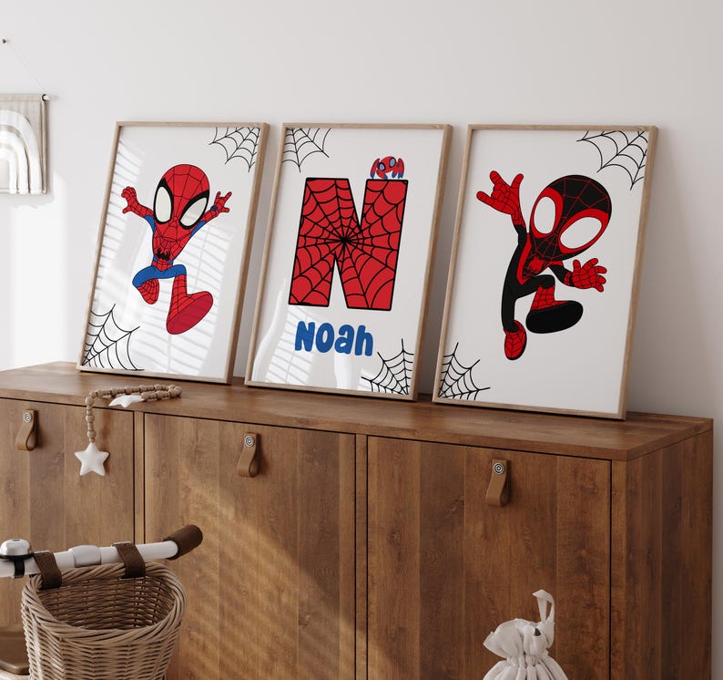 Custom Spiderman Themed Wall Art Prints Set of 3 Nursery Superhero Boys ...