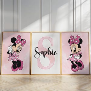Minnie Mouse Prints Custom Wall Art Set of 3 Nursery Girl Room Decor ...