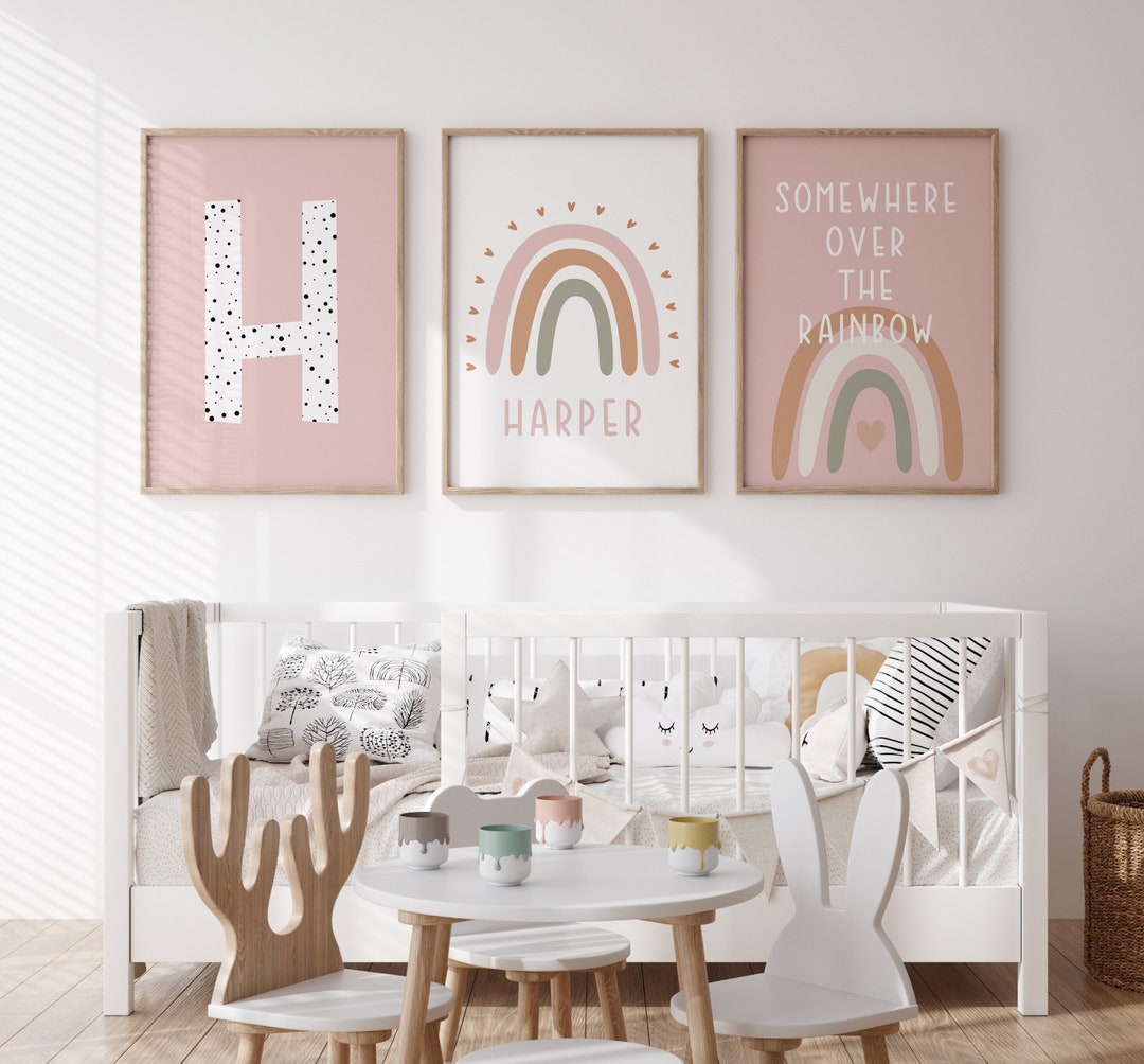Wall Art Set of 3 Custom Girls Bedroom Print Dots Nursery Girl Room ...