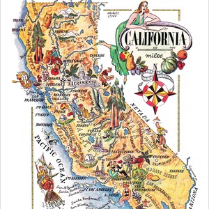 Funny California Tourist Map T Pictorial Map T-Shirt 1940s | Etsy