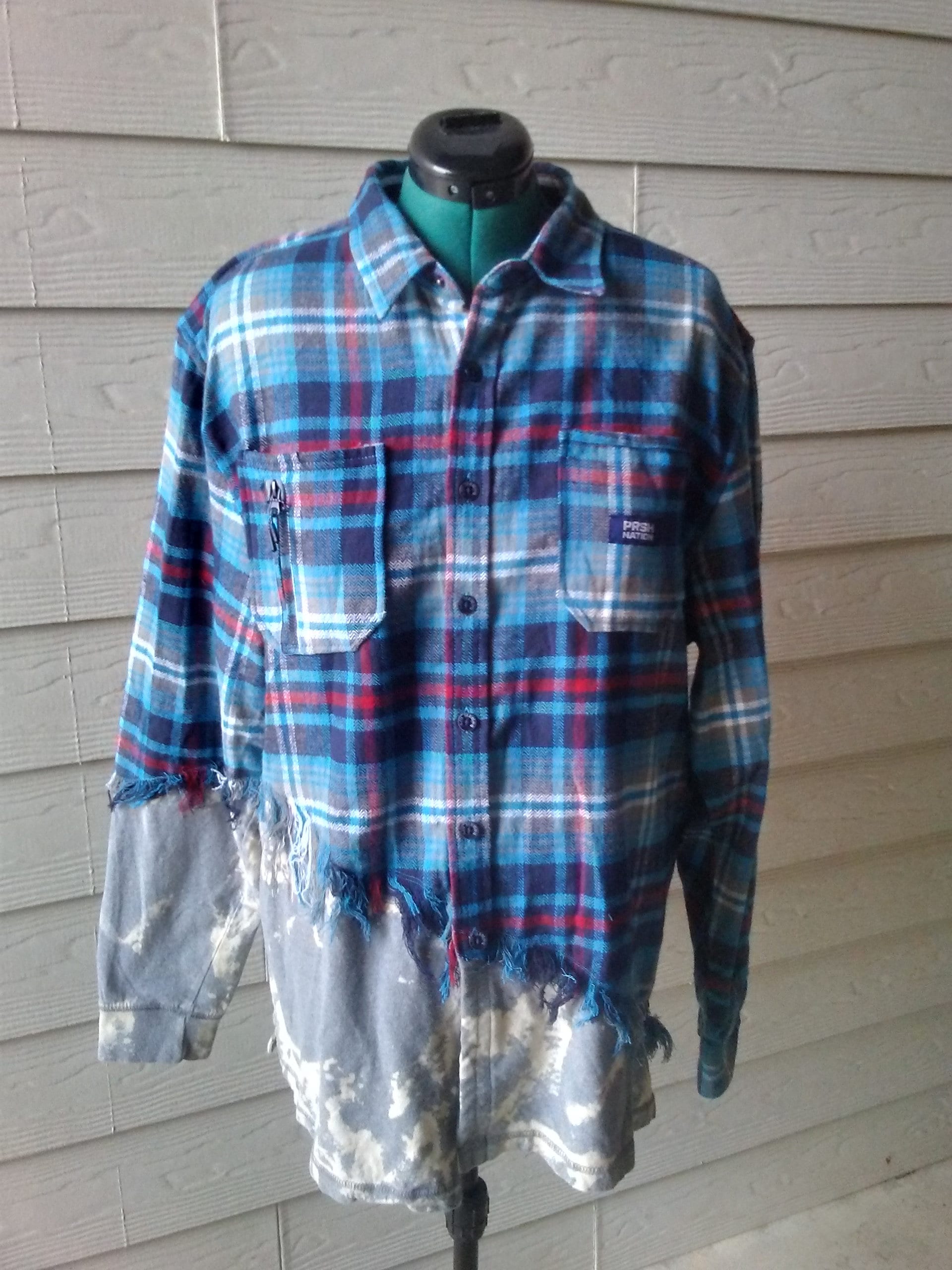 Men's Upcycled Split Plaid Shirt 2xl/slow Fashion Upcycle Shirt/red ...