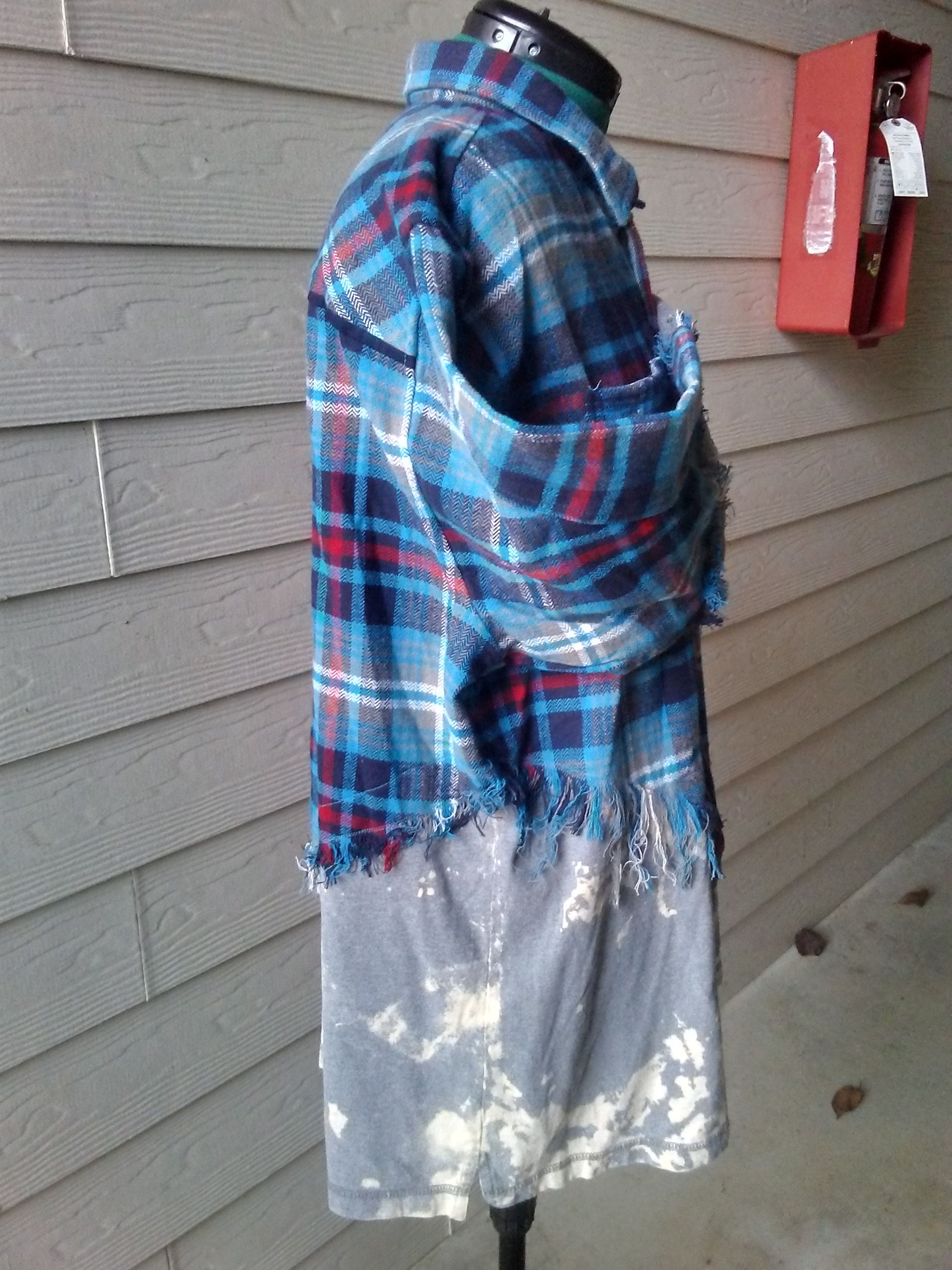 Men's Upcycled Split Plaid Shirt 2xl/slow Fashion Upcycle Shirt/red ...