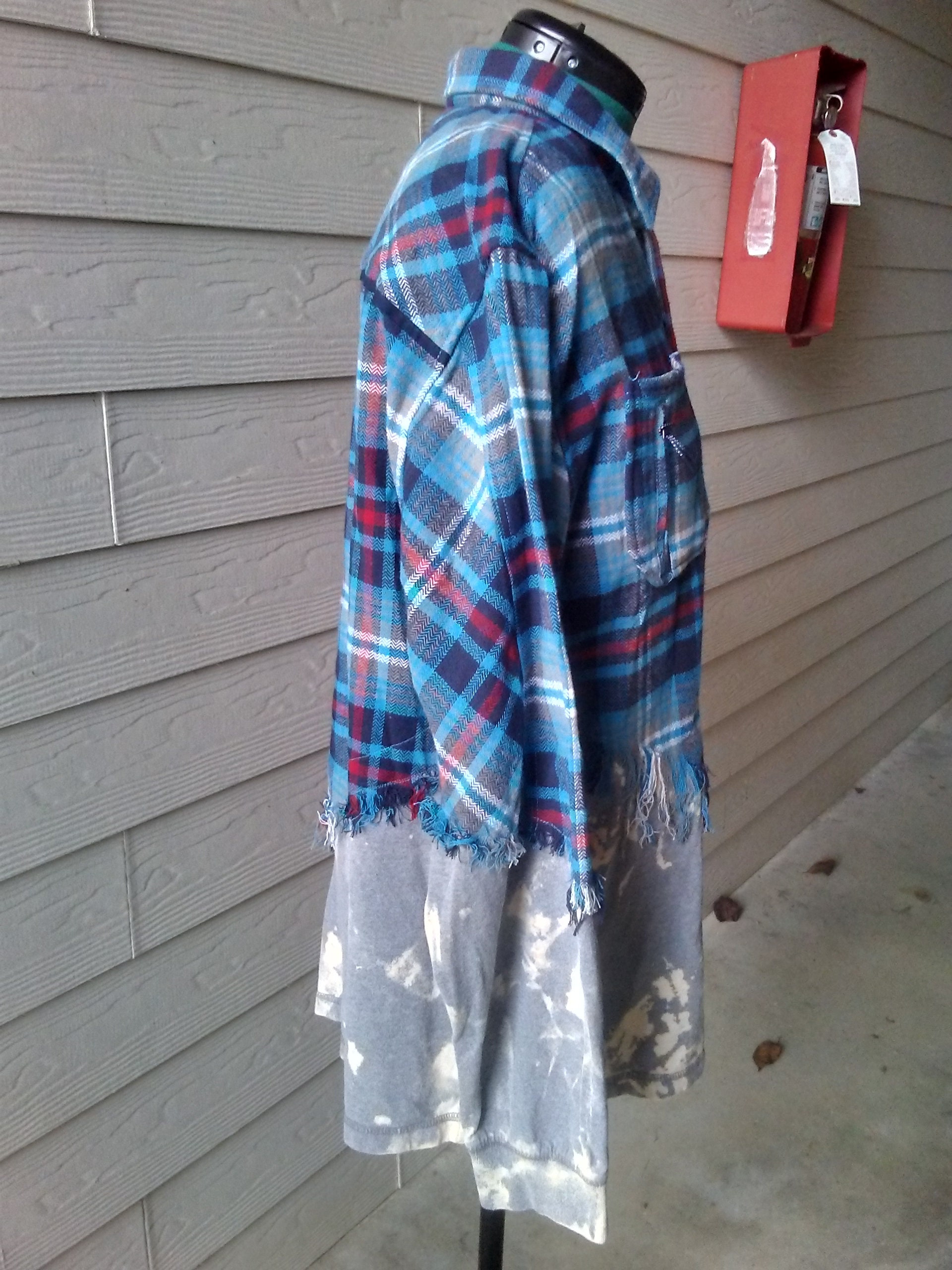 Men's Upcycled Split Plaid Shirt 2xl/slow Fashion Upcycle Shirt/red ...
