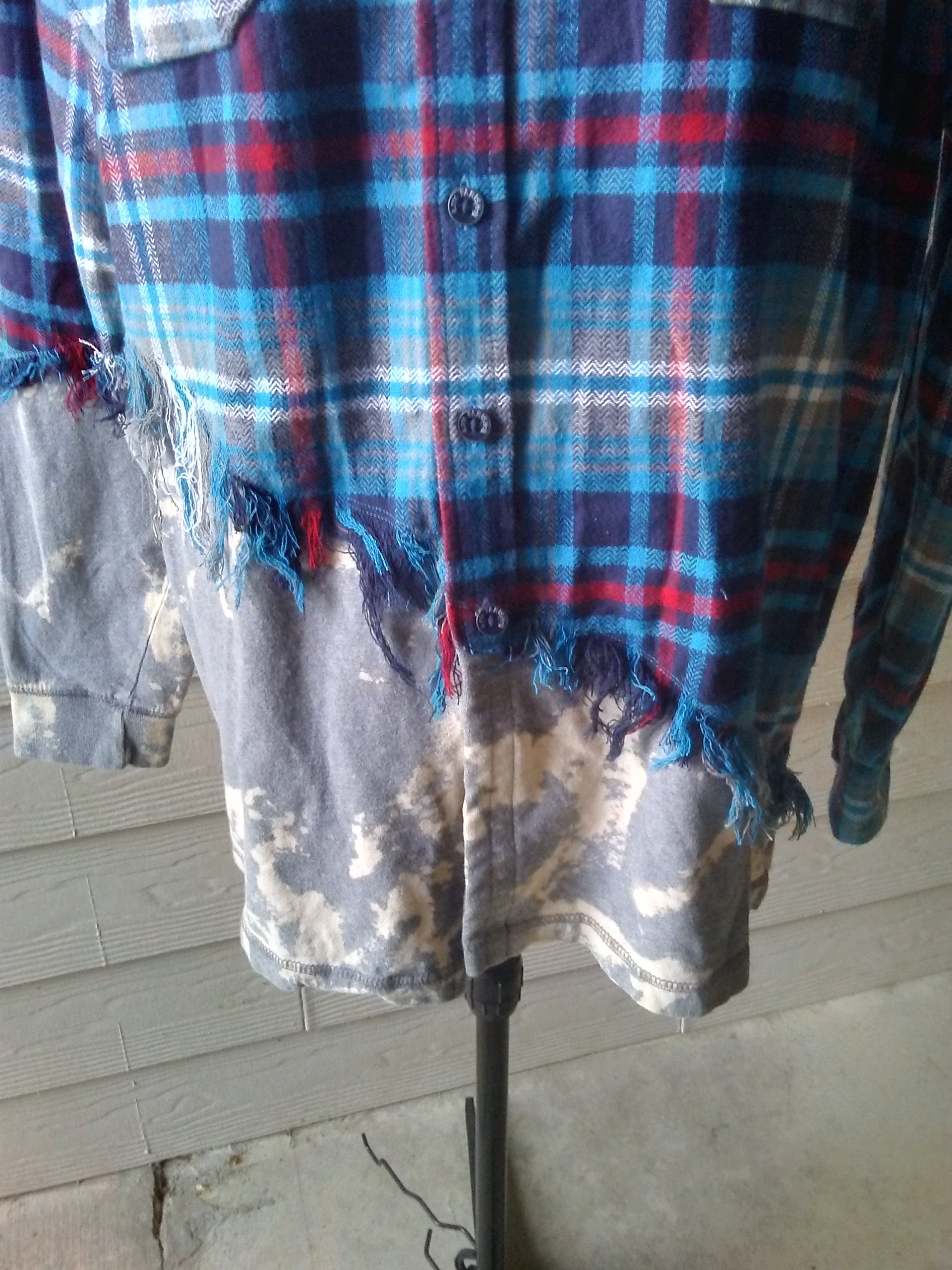 Men's Upcycled Split Plaid Shirt 2xl/slow Fashion Upcycle Shirt/red ...