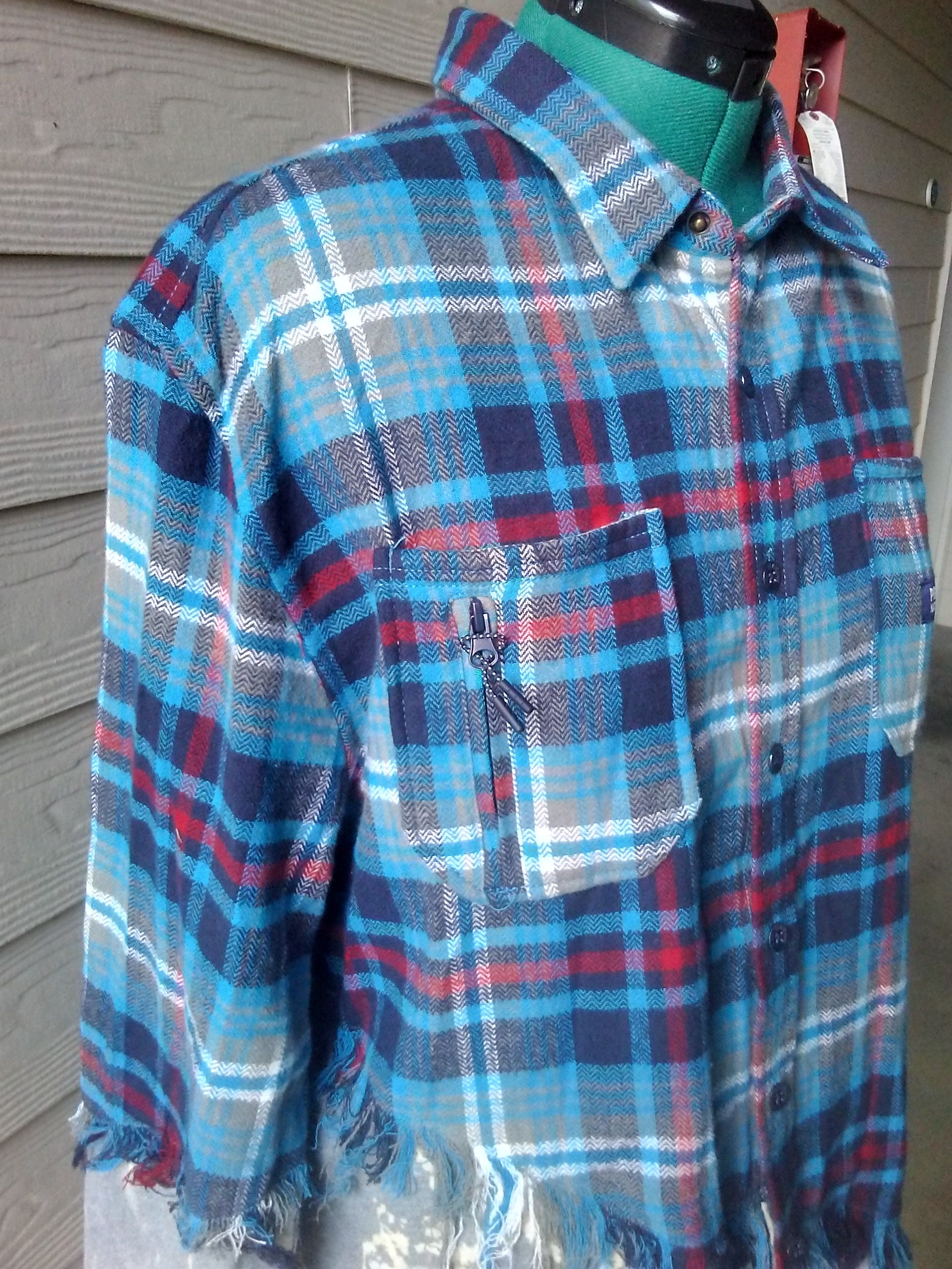 Men's Upcycled Split Plaid Shirt 2xl/slow Fashion Upcycle Shirt/red ...