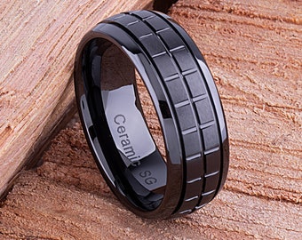 Ceramic Mens Wedding Ring or Mans Engagement Band 9mm Gift | Etsy