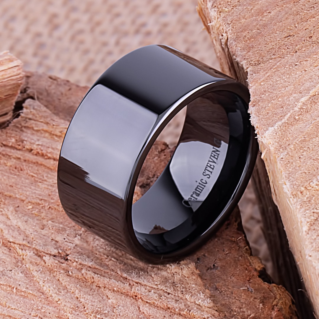 Ceramic Mens Engagement Band or Mans Wedding Ring 12mm, Anniversary ...