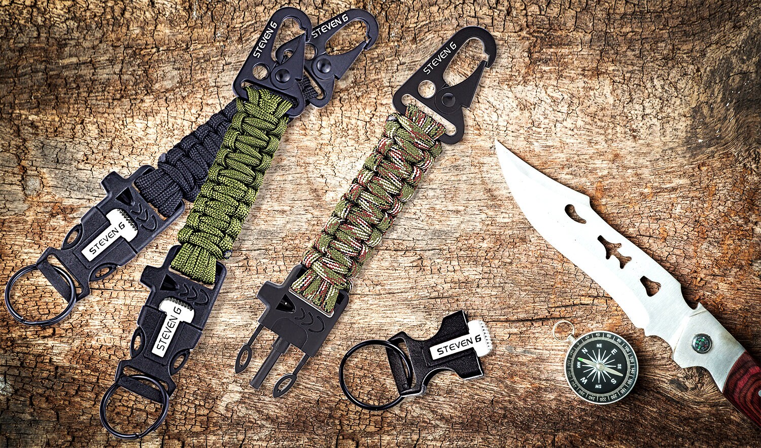 Paracord Carabiner Survival Keychain Hand Knotted With | Etsy