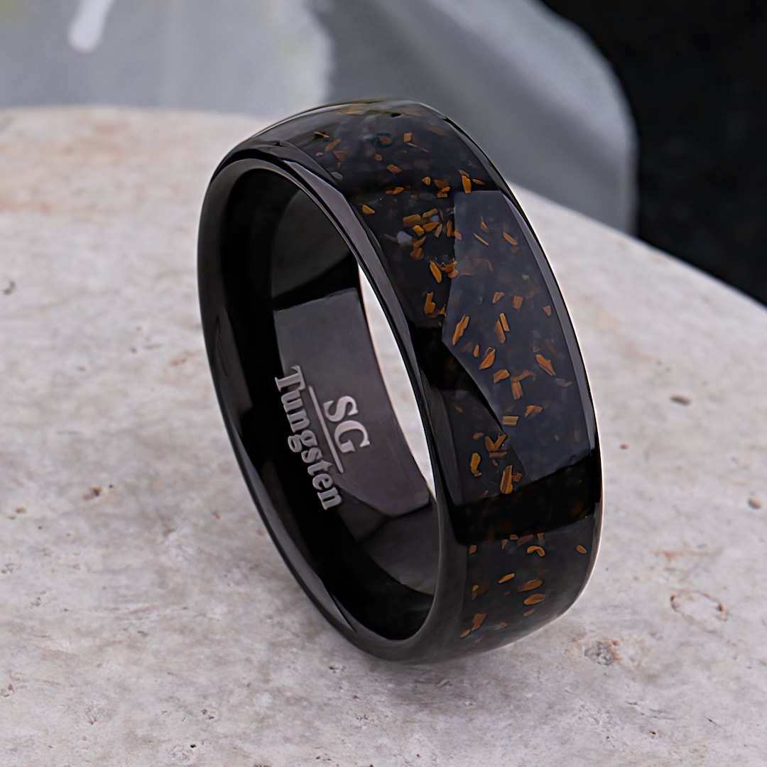 Black Tungsten Wedding Ring: Agate & Tiger Eye Inlay, 8mm Band - Etsy