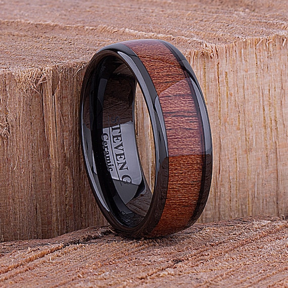 Ceramic Mens Wedding Ring or Mans Engagement Band 8mm Koa | Etsy