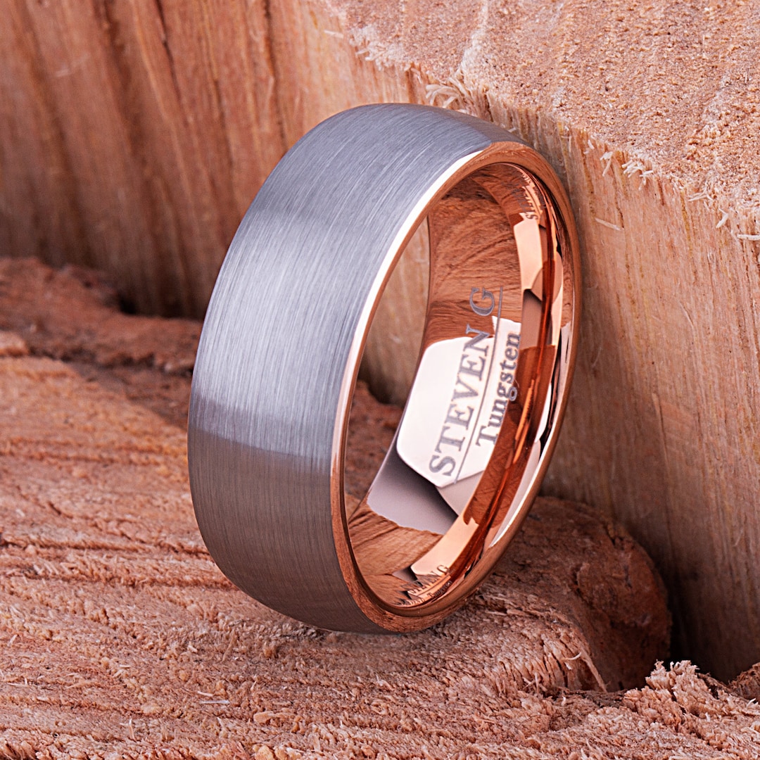 Tungsten Mens Wedding Band or Mans Engagement Ring 8mm With Rose Gold ...