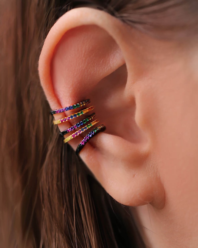 Rainbow Earrings • Black Earring • EAR CUFF • BEST Friend Gift • Silver ...