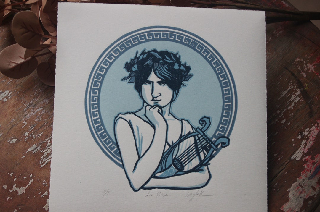 Linocut the Allegory of Poetry. Hand-printed Reduction Linocut. Linocut ...