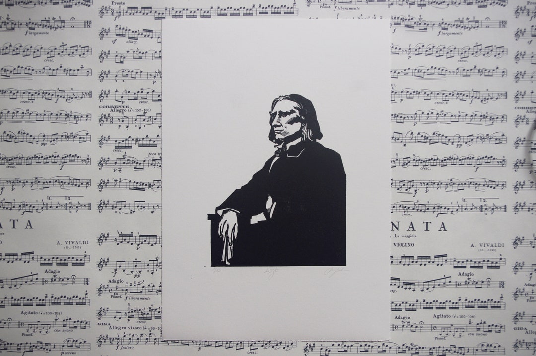 Liszt Linocut. Hand Printed. Hand-printed Lingocut. Classical Music - Etsy