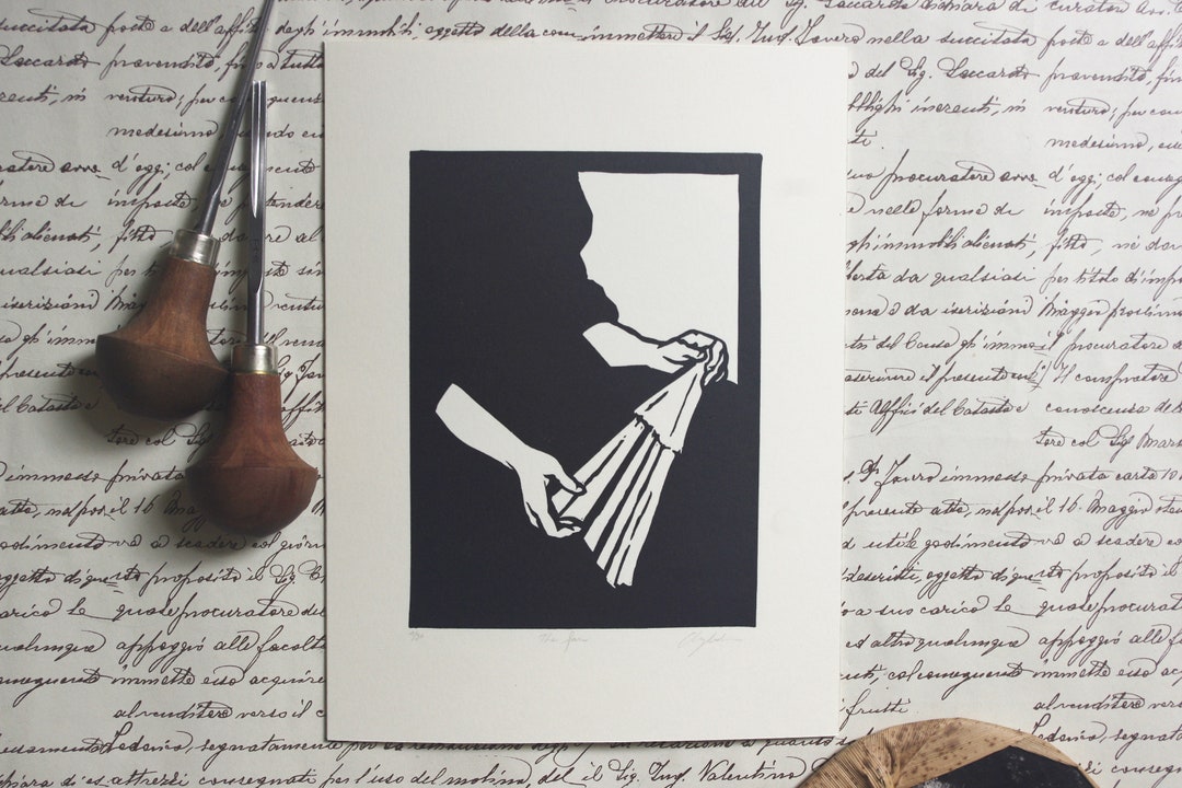 The Fan. Linocut Hand Printed. Linocut Hand Printed. - Etsy