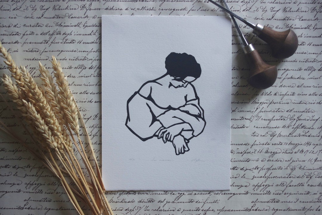 Linocut the Mother. Hand-printed Linocut. - Etsy