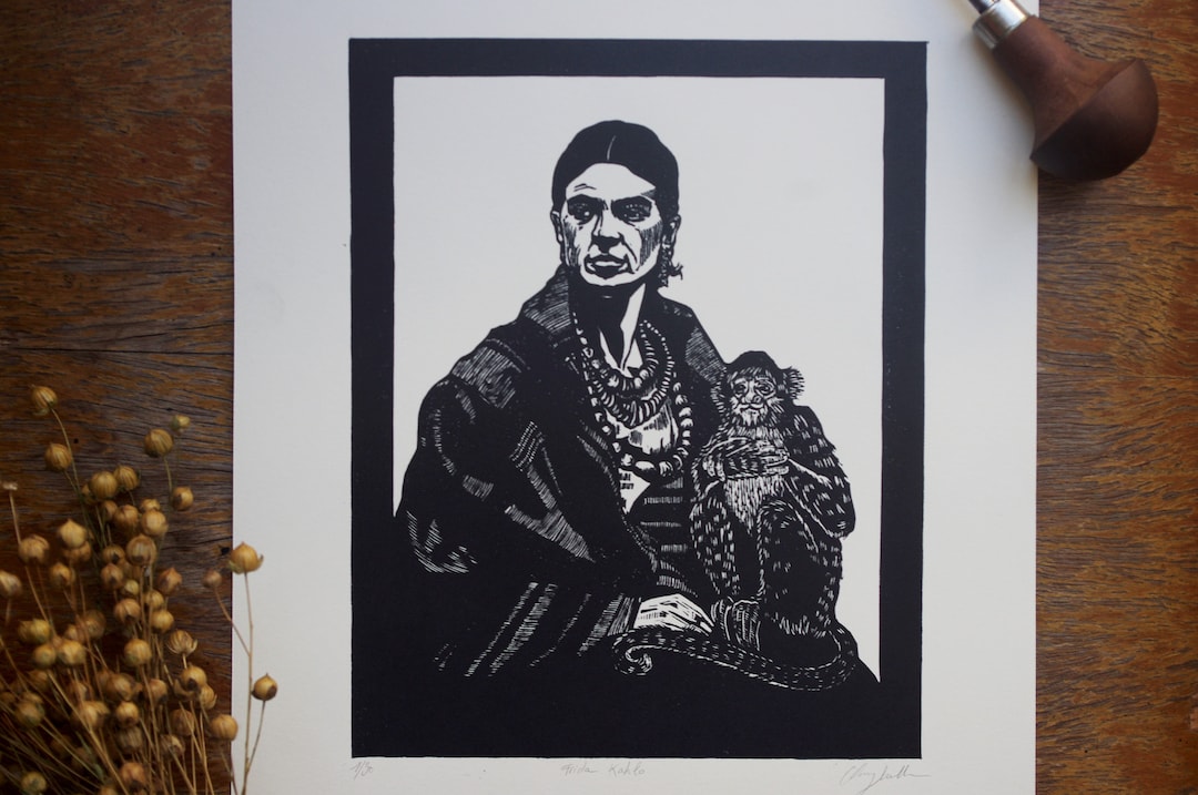 Linocut Frida Kahlo. Hand Printed. Linocut Hand Printed. - Etsy