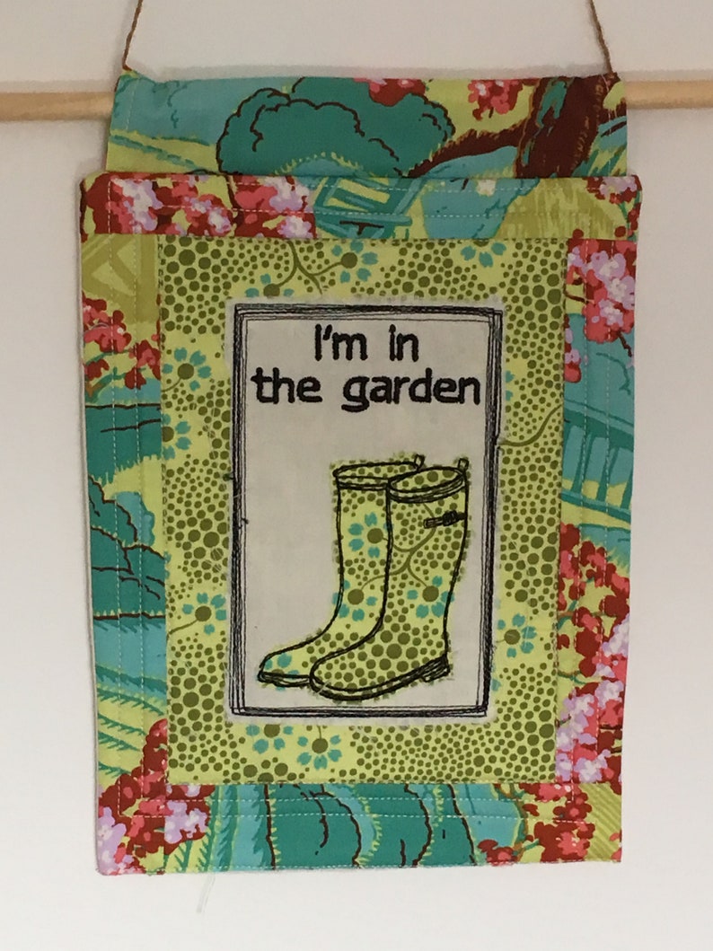 Applique Door Sign Embroidered With I'm in the Garden | Etsy