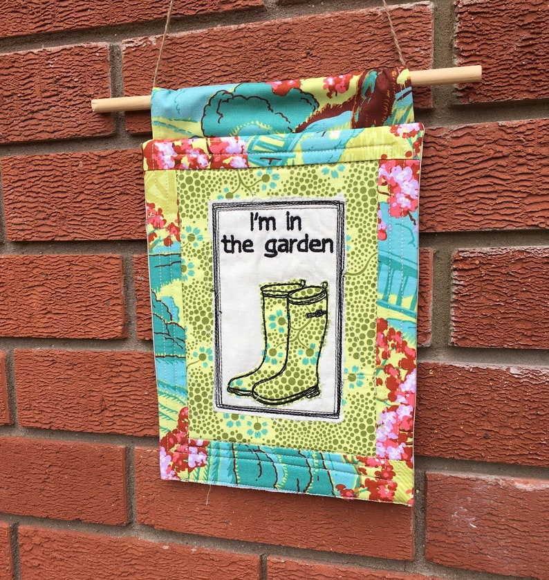 Applique Door Sign Embroidered With I'm in the Garden | Etsy