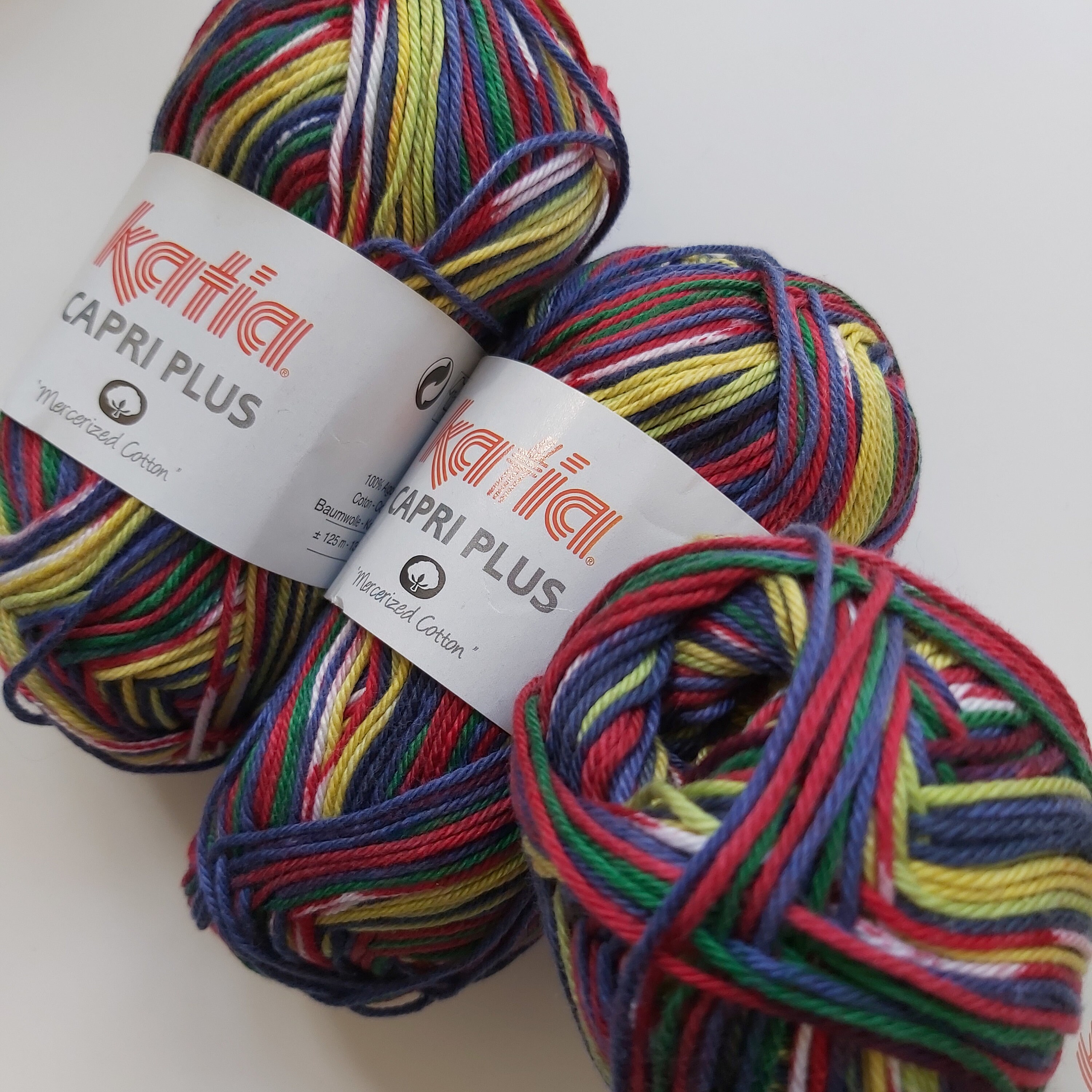 Katia Capri Plus - Shade 101 - Multi Coloured Cotton Yarn - 50g Balls ...