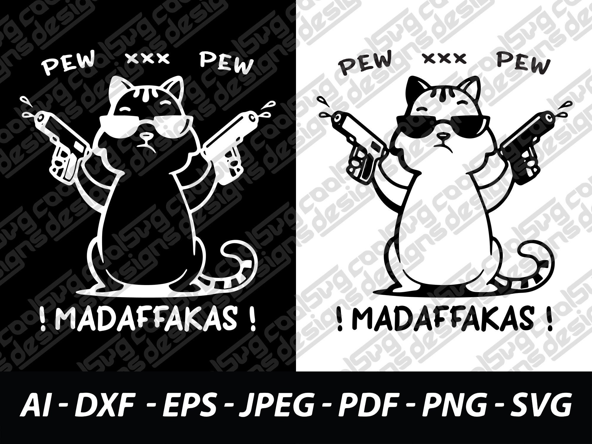 Pew Pew Madafakas SVG T-shirt Design Sticker Funny Crazy Cat Lover Gift ...