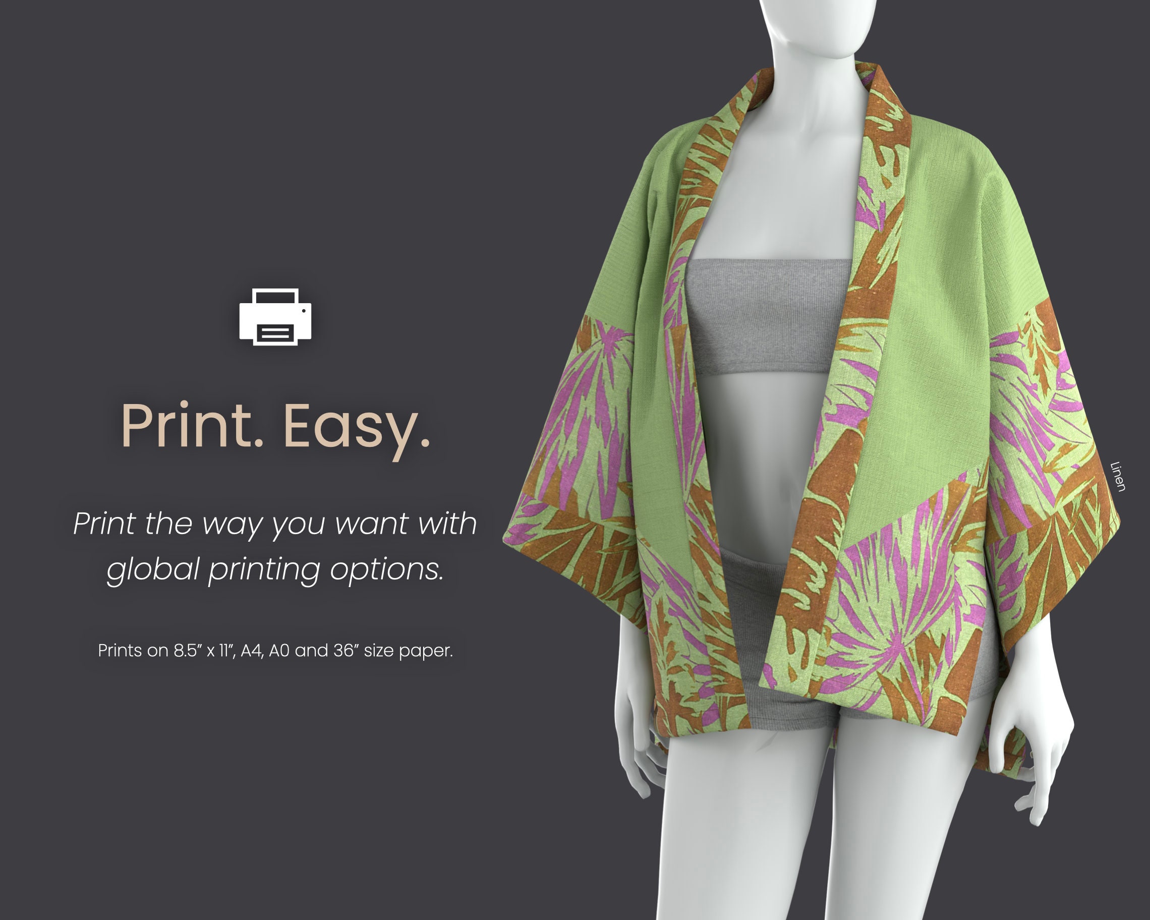 Kimono Jacket Printable Sewing Pattern Style TW59 - Etsy
