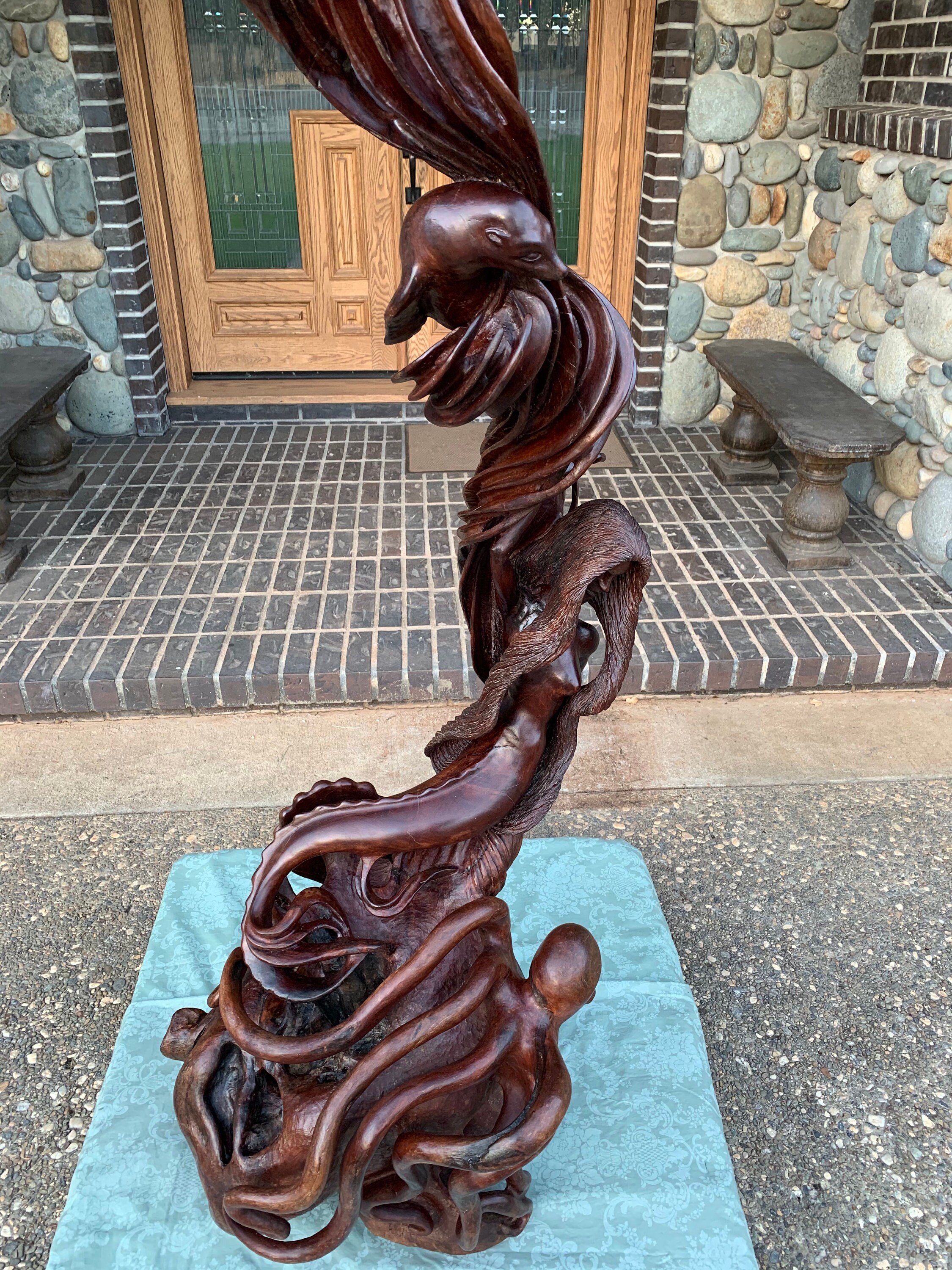 Mermaid, Octopus, Seal, Underwater Sea Life Scene, One-piece Redwood ...