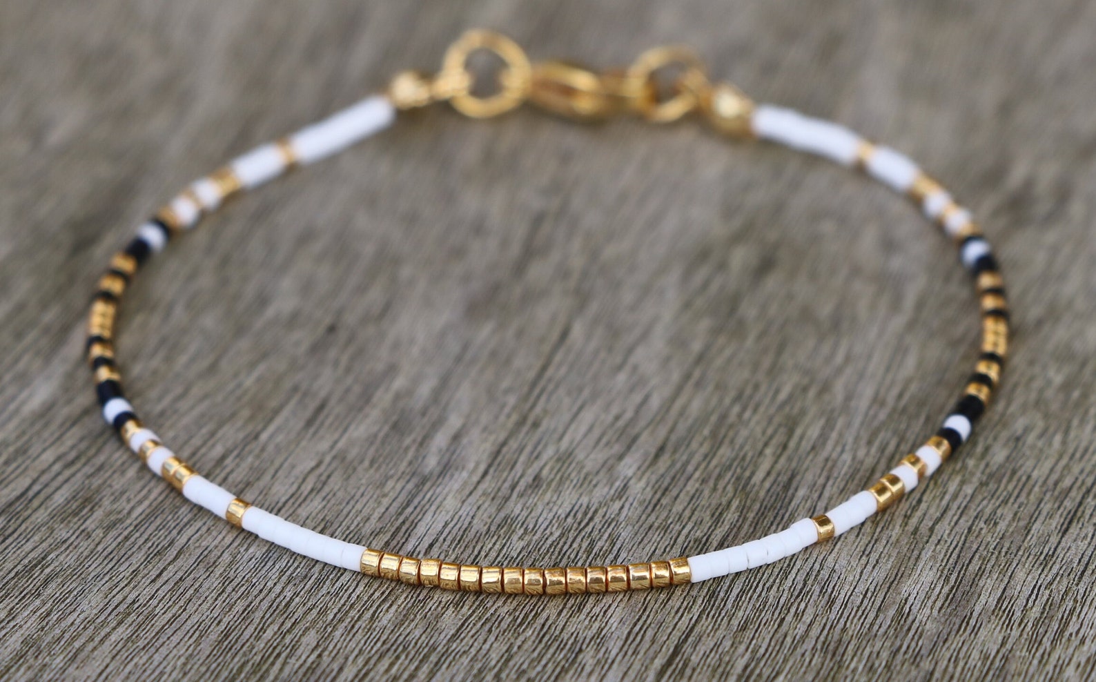 Dainty Bracelet Gold Beaded Bracelet Thin Bead Bracelet White - Etsy